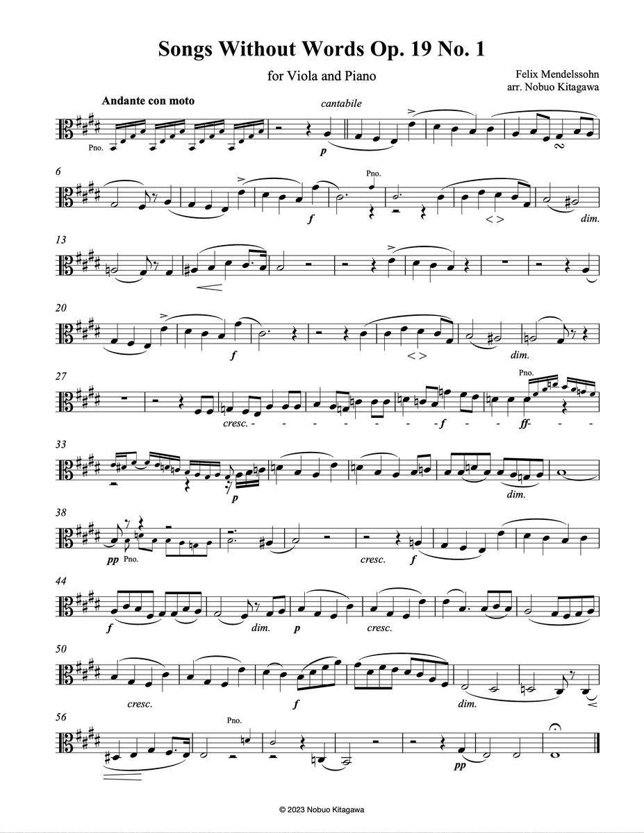 Songs Without Words for Viola and Piano Op. 19 No. 1 ビオラとピアノの為の無言歌 作品1 ...