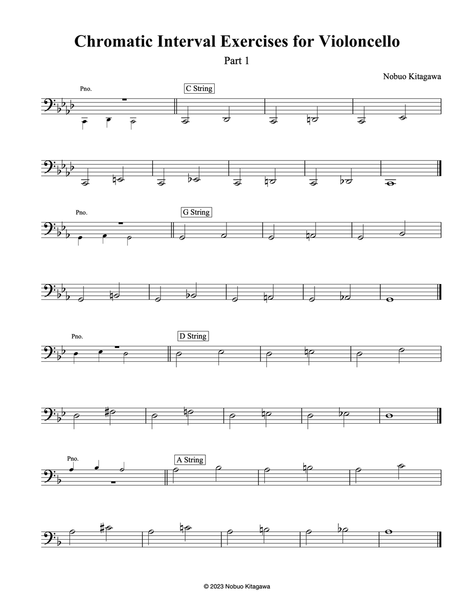 Chromatic Interval Exercises for Violoncello–Part 1 チェロの為の半音階音程練習曲–Par ...