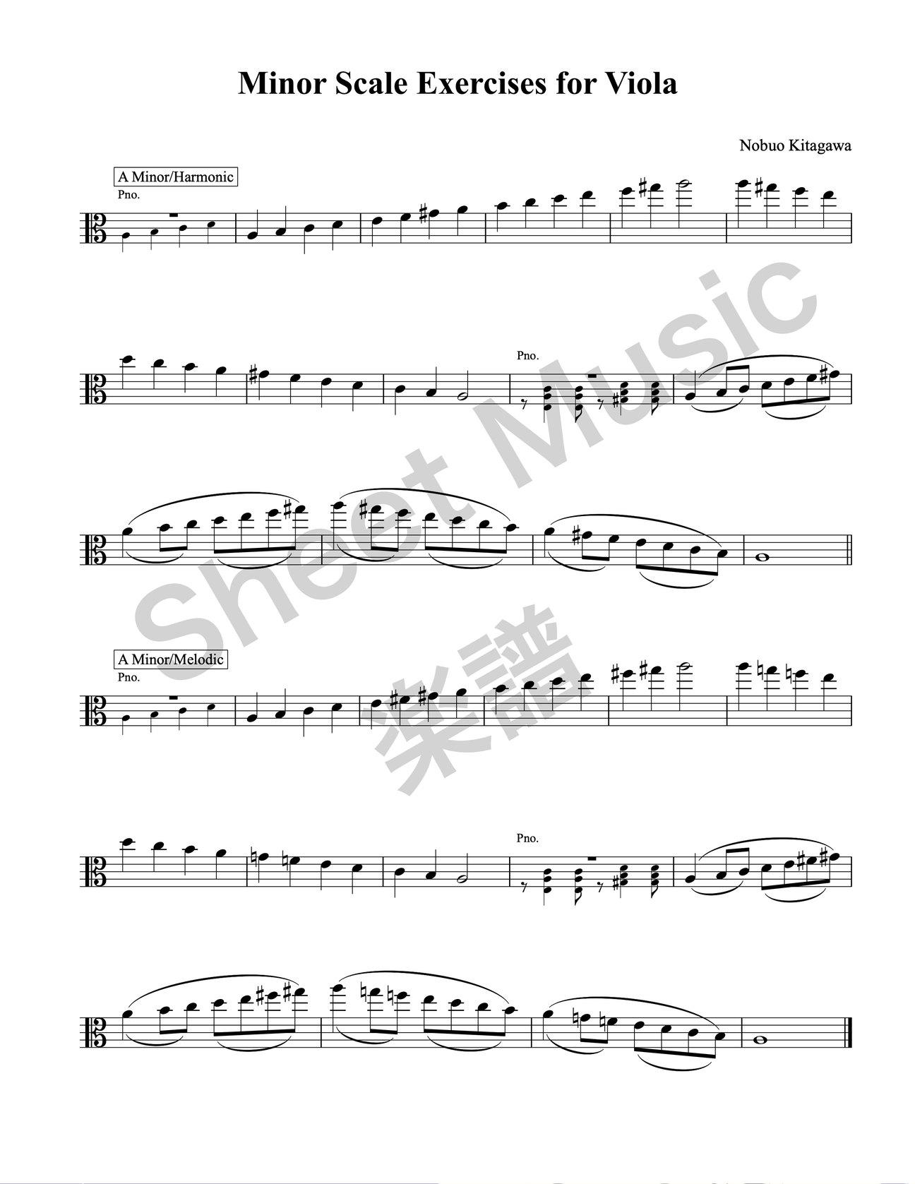 Minor Scale Exercises for Viola (sheet music) ビオラの為の短音階練習曲（楽譜） – NK ...