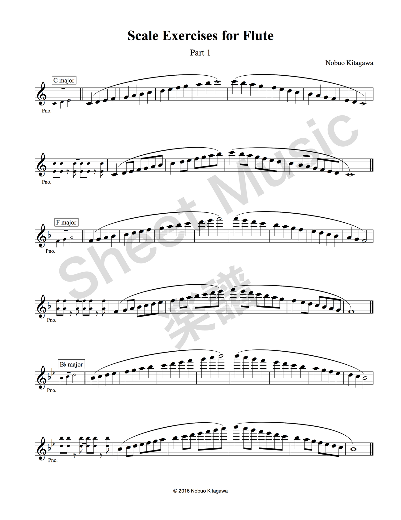 Major Scales for Flute (sheet music) フルートの為の長音階練習曲（楽譜） – NK Music Lab